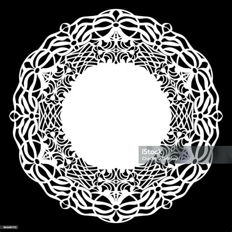 레이스 라운드 종이 받침 용 냅킨 레이스 눈송이 인사말 요소 레이저 컷 템플릿 케이크 장식 벡터 삽화 탁상용 가위에 대한 스톡