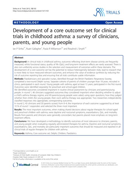 Pdf Development Of A Core Outcome Set For Clinical Trials In