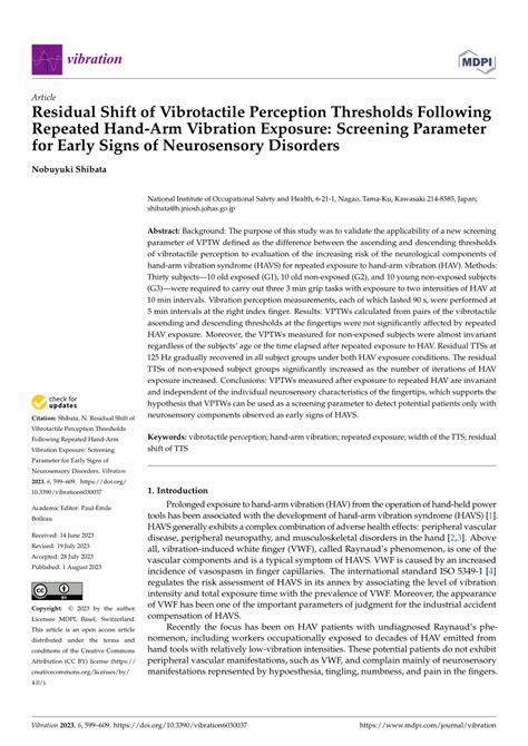 Pdf Residual Shift Of Vibrotactile Perception Thresholds Following Repeated Hand Arm Vibration