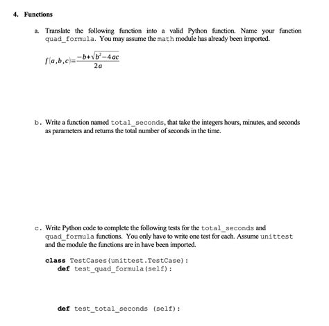 Solved 4 Functions A Translate The Following Function Into