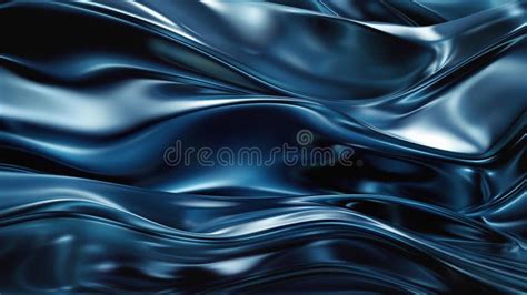 Abstract Flowing Shapes In Dark Metallic Blue With Smooth Reflective Surfaces The Fluid Forms