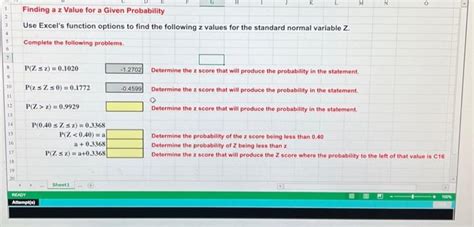 Solved Use Excels Function Options To Find The Following Z