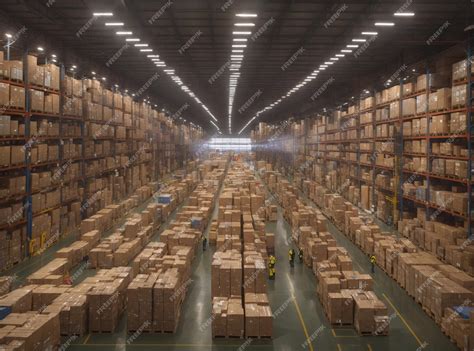 Premium Ai Image A Large Importexport Warehouse Filled With Crates Of Goods Boxes And