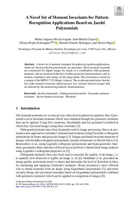 Pdf A Novel Set Of Moment Invariants For Pattern Recognition