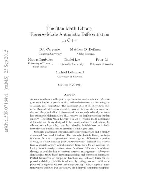 The Stan Math Library Reverse Mode Automatic Differentiation In C