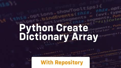Python Create Dictionary Array Youtube