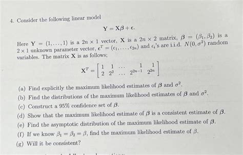 Solved Consider The Following Linear Model Y X Chegg