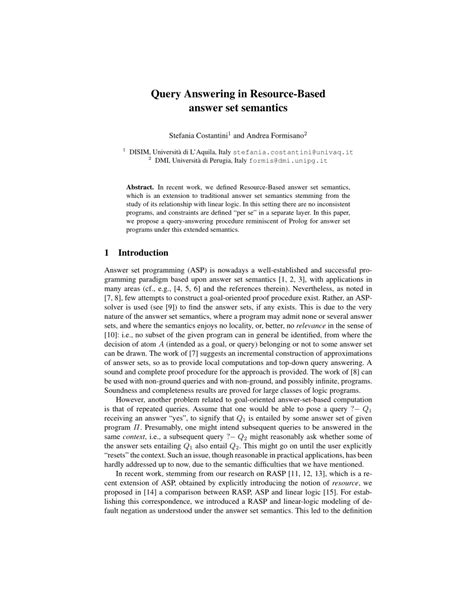 pdf query answering in resource based answer set semantics