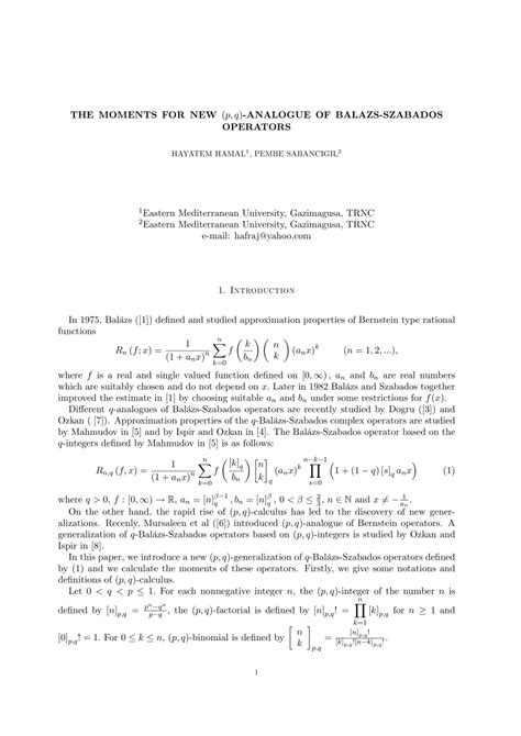 Pdf The Moments For New P Q Analogue Of Balazs Szabados Operators