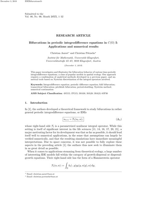 Pdf Bifurcations In Periodic Integrodifference Equations In CΩ I