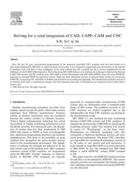 Pdf Striving For A Total Integration Of Cad Capp Cam And Cnc