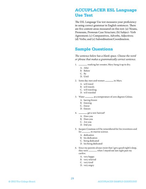Accuplacer Esl Language Use Questions 29 © 2012 The College Board