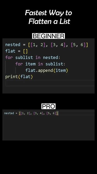 Beginner😅 Vs Pro😎 ⚡one Line Flatten🚀 Python Programming Coding