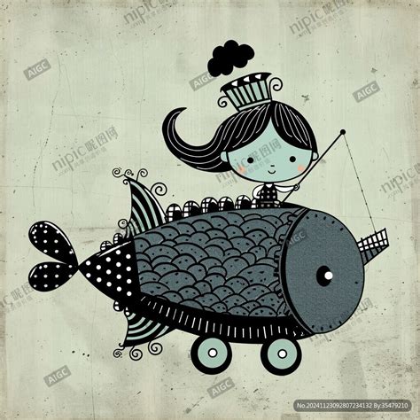 Ai创作图骑鱼娃娃 儿童骑鱼 鱼娃娃插画图案印花 驾驭鱼的少女 鱼姑娘 小孩骑鱼 骑鱼儿童 儿童与鱼 抱鱼姑娘 鲸鱼女孩 女孩与鱼 少女与鱼 创意卡通儿童美人鱼 海盗船小鲸鱼与女孩 娃娃送鱼