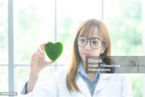 과학 은 녹색 정신 마음 실험실 배경에 그녀의 손에 녹색 마음 아름다운 미소 여성 의사입니다 여자는 병원 실험실에 있습니다 개념에 대한 스톡 사진 및 기타 이미지 Istock