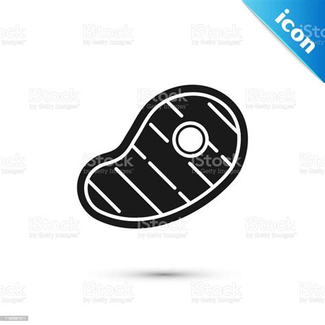 흰색 배경에 격리 된 검은 스테이크 고기 아이콘입니다 벡터 일러스트레이션 고기에 대한 스톡 벡터 아트 및 기타 이미지 고기 굽기 돼지고기 Istock