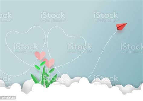 02 붉은 종이 비행기와 사랑 식물 배경 주제에 대한 스톡 벡터 아트 및 기타 이미지 배경 주제 2월 로맨스 Istock