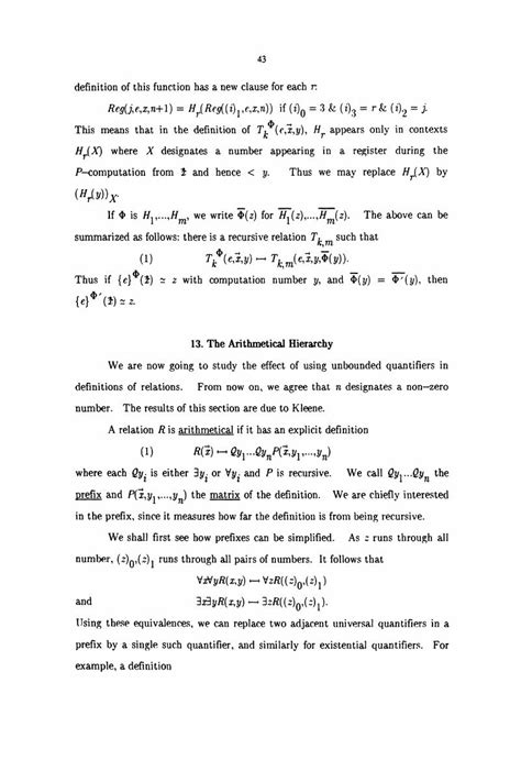 The Arithmetical Hierarchy Chapter 13 Recursion Theory