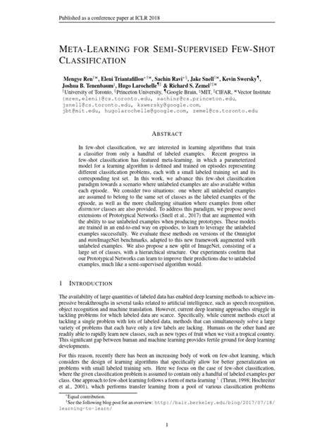 Meta Learning For Semi Supervised Few Shot Pdf Statistical