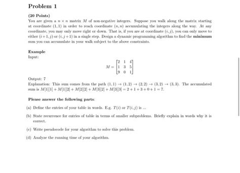 solved problem 1 20 points you are given a n x n matrix m
