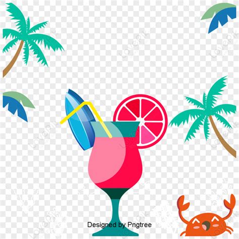 아름다운 시원한 여름 일러스트 방학 만화 술 배경태양화려한 Png 일러스트 무료 다운로드 Lovepik