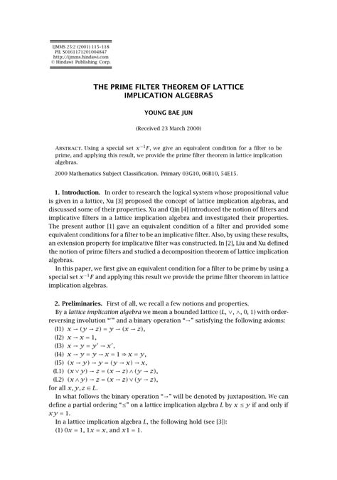 Pdf The Prime Filter Theorem Of Lattice Implication Algebras
