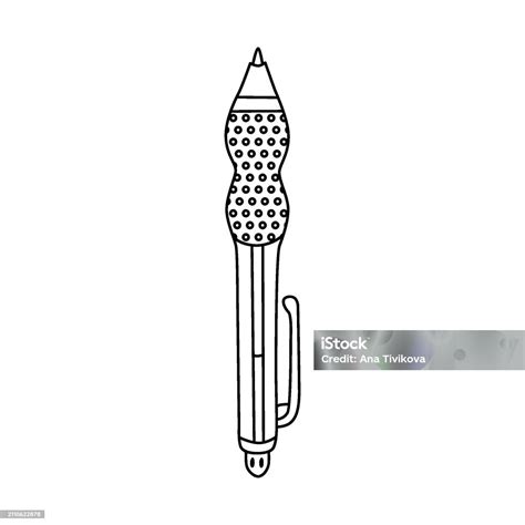 귀여운 낙서 볼펜 눈에 띄는 리필 고무 홀더 그리기와 쓰기를 위한 볼 잉크 펜 공부 일을 위한 학교 용품 및 문구류로 돌아갑니다 손으로 그린 윤곽선이 있는 벡터 클립아트