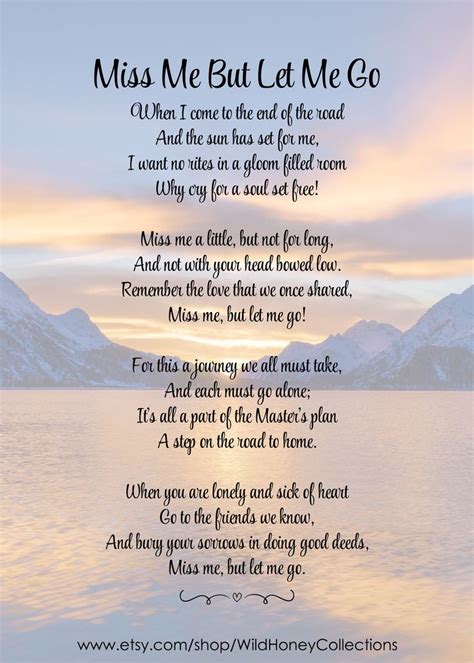 Miss Me But Let Me Go Funeral Poem Lost Loved One Poem In Etsy Funeral Poems Losing A Loved