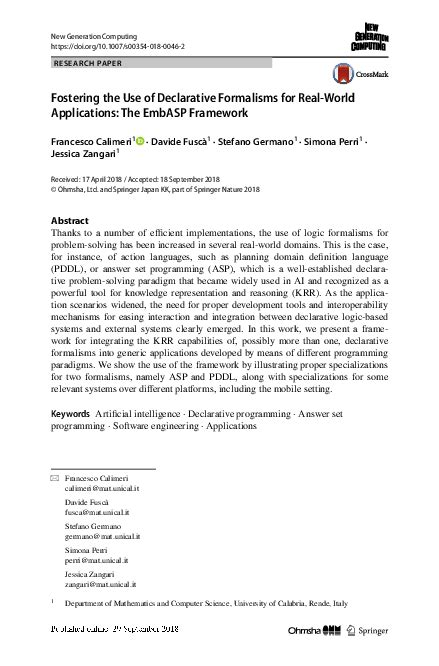 pdf fostering the use of declarative formalisms for real world applications the embasp