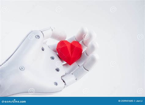 Robot Hand Holding Red Heart White Background Stock Image Image Of Automated Steel 259941685