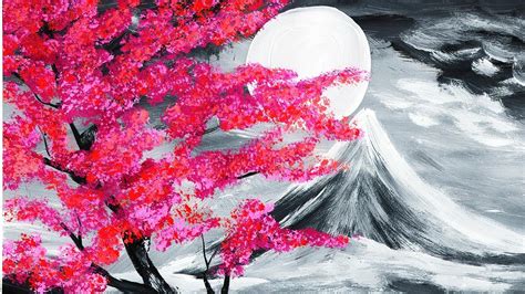 Как нарисовать сакуру Рисуем пейзаж Правополушарное рисование Интерьерная картина Youtube