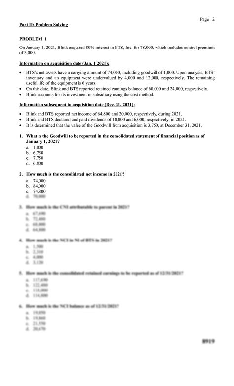 Solution 8919 Consolidation Subsequent To The Date Of Acquisition