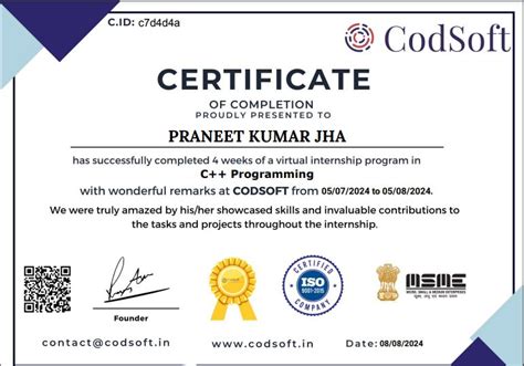 Praneet Kumar Jha On Linkedin Codsoft Cip Cppprogramming Internship
