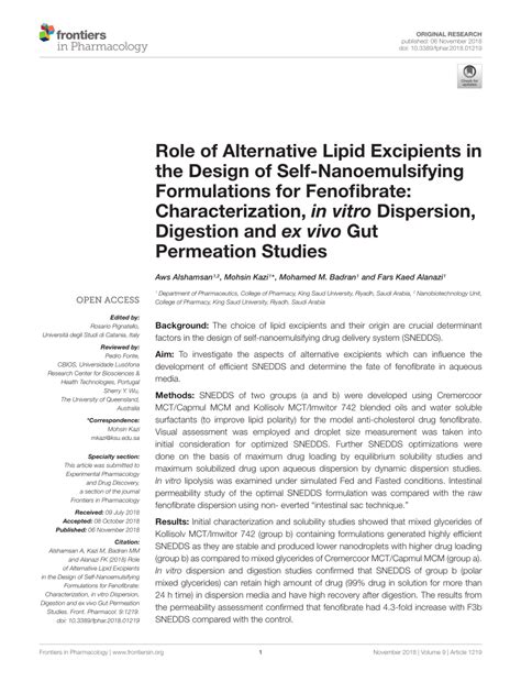 Pdf Role Of Alternative Lipid Excipients In The Design Of Self Nanoemulsifying Formulations