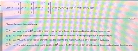 Solved Choose The Correct Answer Below A Yes Any Vector Chegg Com