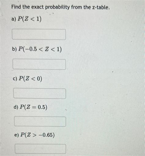 Solved Find The Exact Probability From The Z Table A Chegg Com