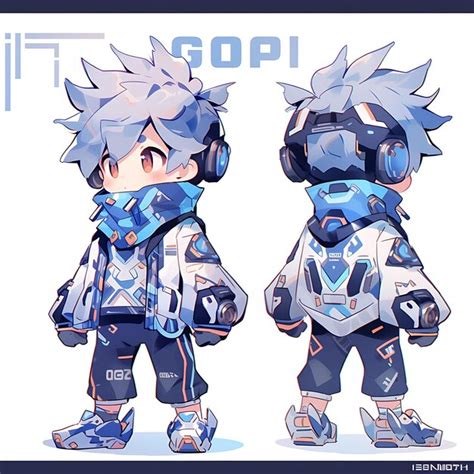 Premium Photo Character Anime Of Male Robot Chibi Kawaii Futuristic Clothes Silver Circuit Bo
