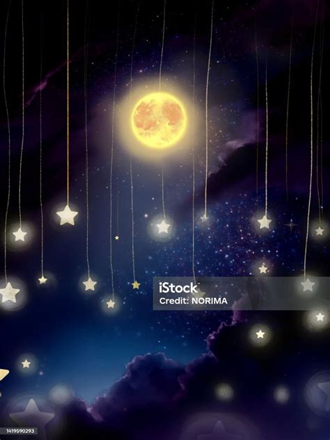 보름달과 구름의 바다와 함께 우주에서 빛나는 별이 빛나는 하늘의 판타지 일러스트레이션 0명에 대한 스톡 벡터 아트 및 기타 이미지 0명 경관 구름 Istock