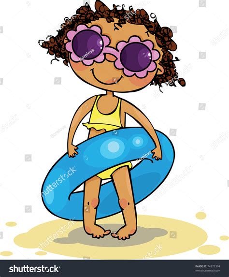 Girl Holding Inflatable Ring Stock Vector Royalty Free 74171374