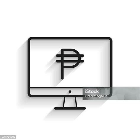 페소 기호가 있는 데스크탑 컴퓨터 흰색 배경에 긴 그림자가 있는 선 아이콘 0명에 대한 스톡 벡터 아트 및 기타 이미지 0명 3차원 형태 개념 Istock