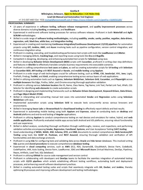 Geetha Senior Qa Automation And Manual Engineer Pdf Selenium Software Software Testing