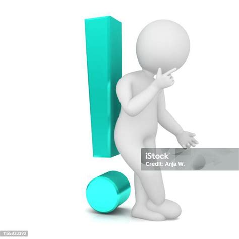 느낌표 생각 걱정 남자 스틱 그림 명상 기호 아이콘 3d 렌더링 그래픽 청록색 구두점 흰색 배경에 격리 3차원 형태에 대한 스톡 사진 및 기타 이미지 Istock