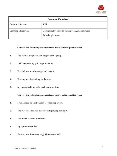 Grammar Worksheet Grade 8 Pdf