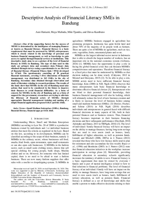 Pdf Descriptive Analysis Of Financial Literacy Smes In Bandung