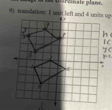 Solved Te Coordinate Plane 9 Translation 1 Unit Left And 4 Units Up