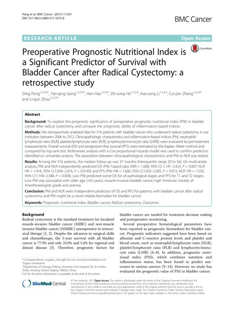 Pdf Preoperative Prognostic Nutritional Index Is A Significant Predictor Of Survival With
