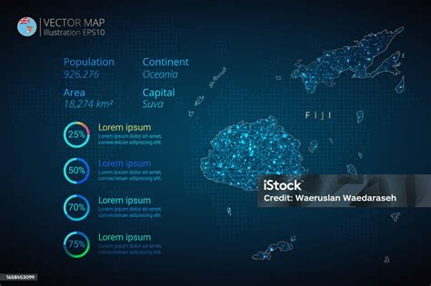 피지 지도 인포그래픽 벡터 템플릿은 파란색 배경에 추상적인 기하학적 메쉬 다각형 조명 개념을 가지고 있다 다이어그램 그래프