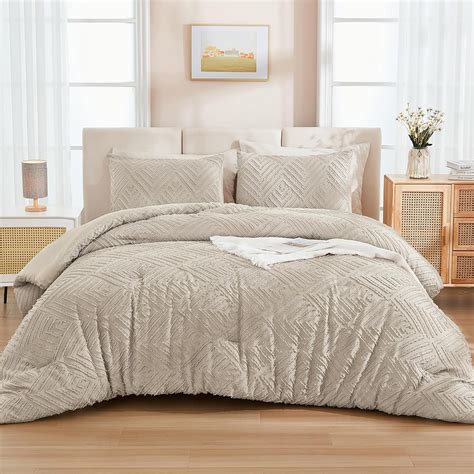 Andency Oatmeal King Size Comforter Set 3 Pieces Boho