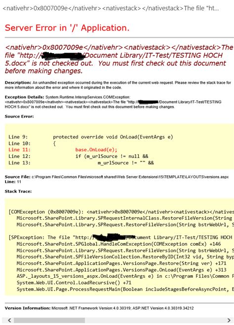 Sharepoint Foundation Restoring Version In Document Library Causes Unhandled Exception When