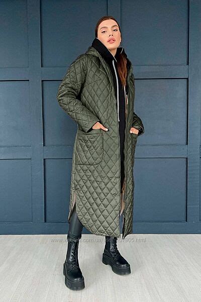 Пальто стьобане демісезонне жіноче з капюшоном Хакі Молочний 1699 грн купить Харьковская